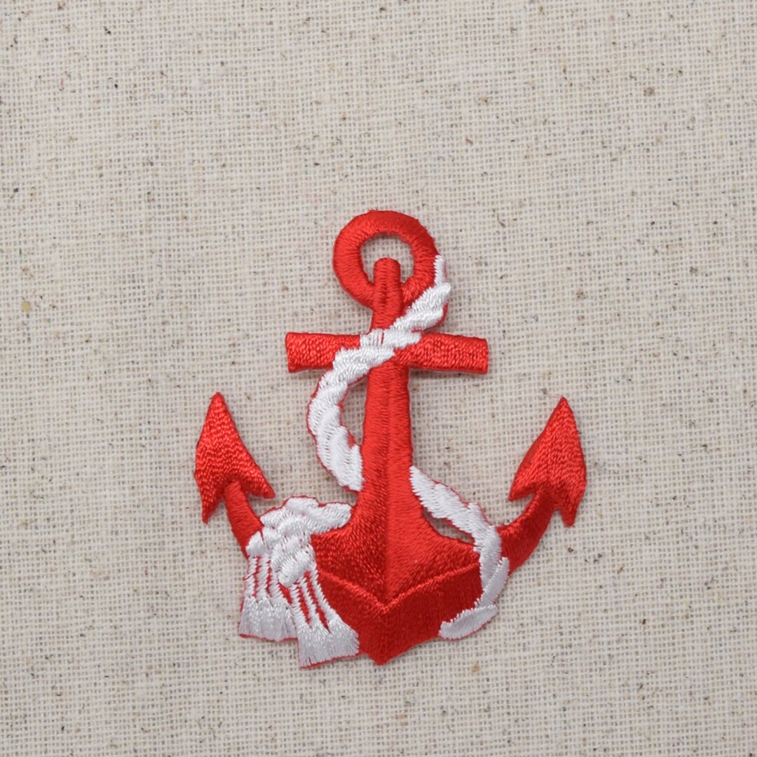 Nautical - Red Anchor - White Rope - Iron on Applique - Embroidered ...