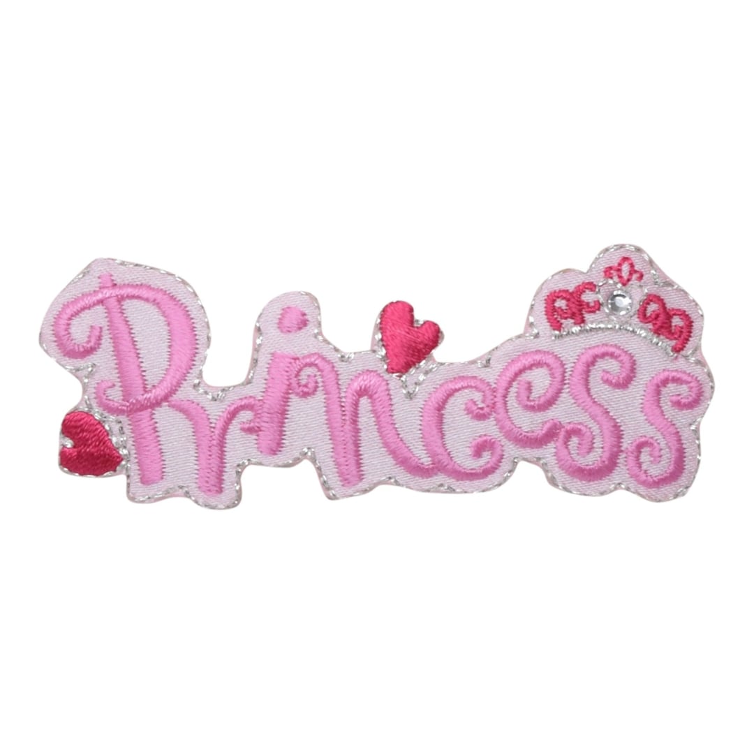 Pink Princess - Crown and Hearts - Embroidered Patch - Iron on Applique ...