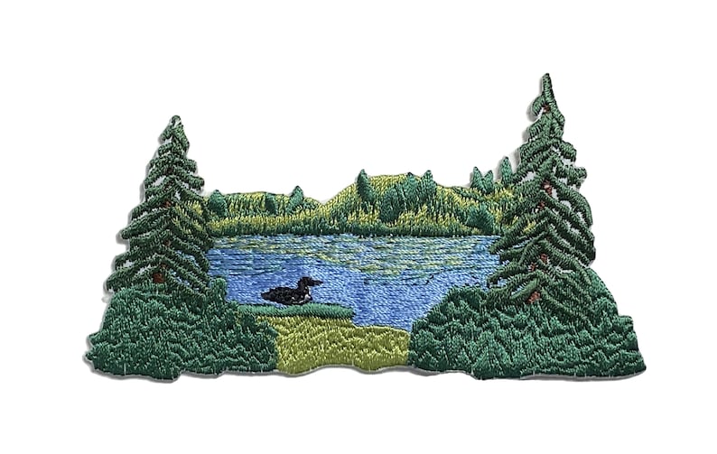 Lake Scene With Loon and Forest Embroidered Iron on Patch | Etsy