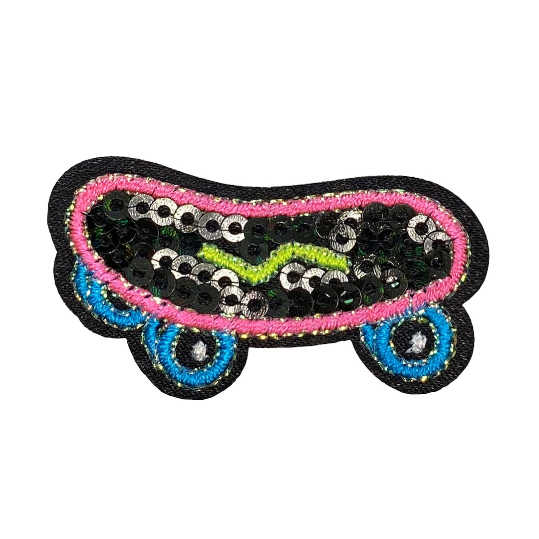 Skateboard With Black Sequins Embroidered Iron on Patch - Etsy