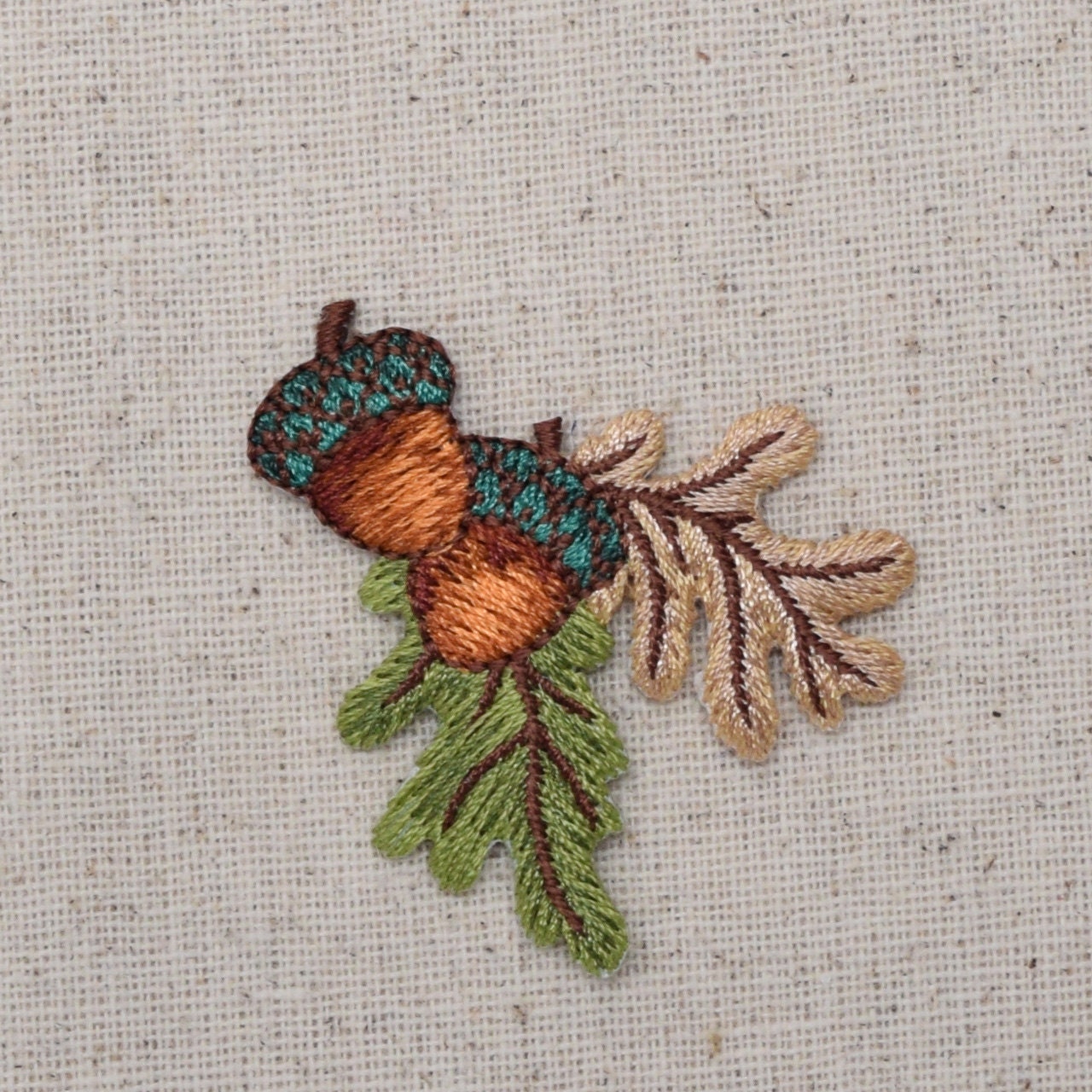 Two Acorns Brown and Green Fall Leaves Iron on Applique | Etsy