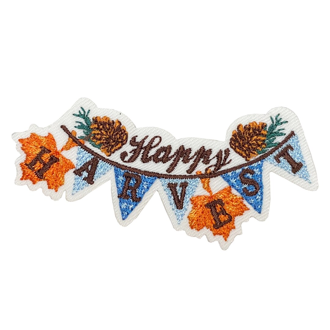 Happy Harvest Flags With Fall Leaves Embroidered Iron on Patch - Etsy