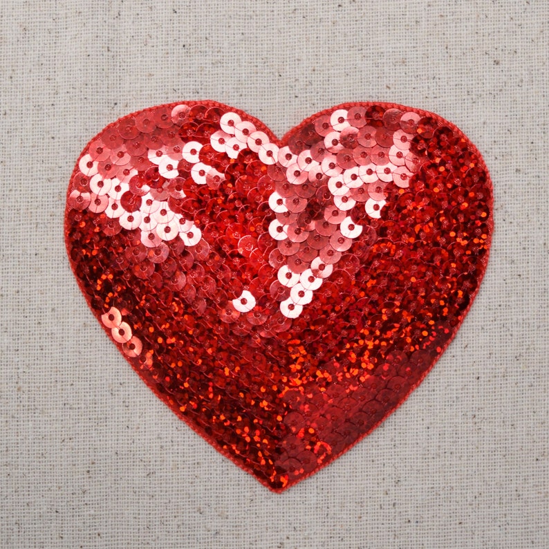 4 Red Sequin Heart Valentine XL Iron on Applique - Etsy