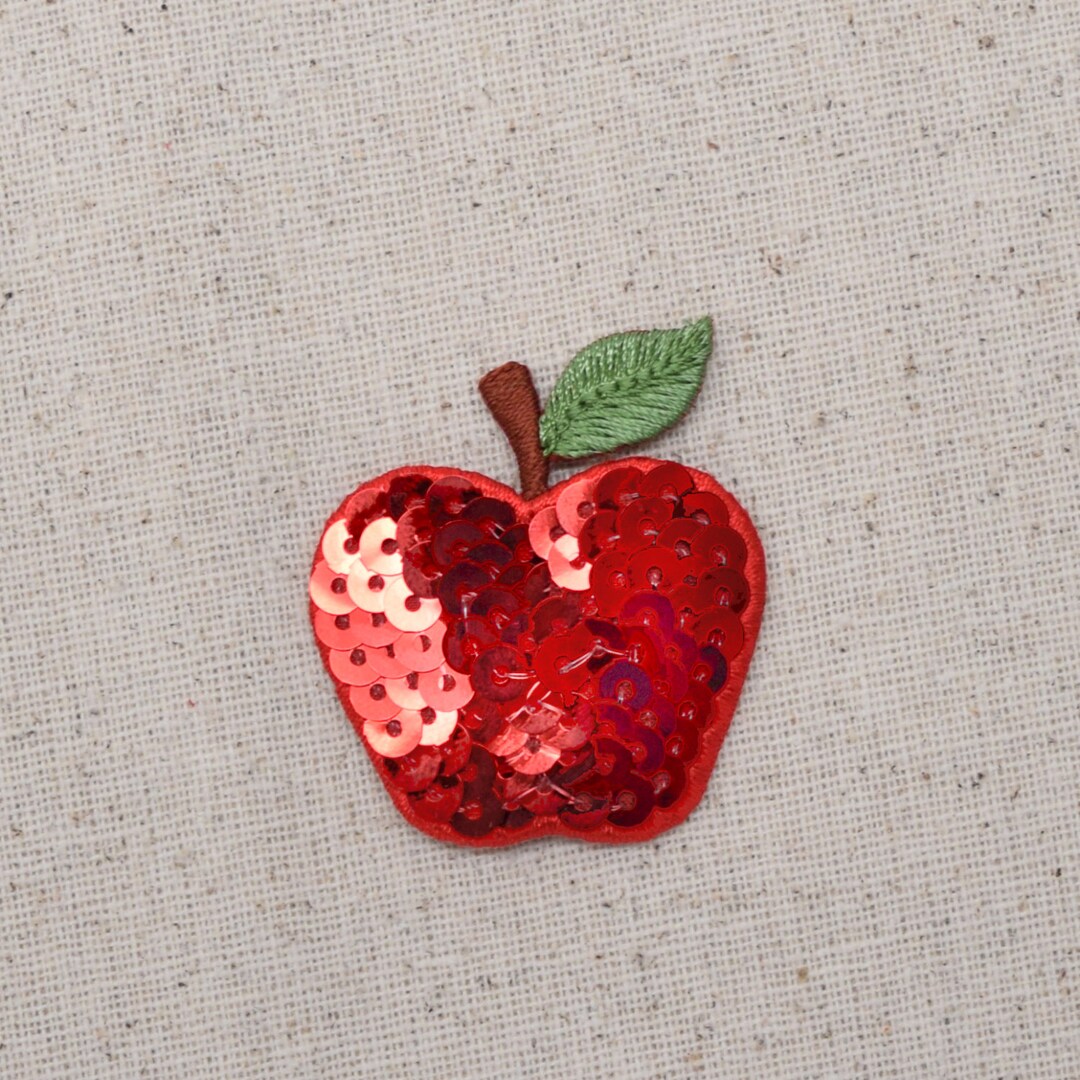 Apple - Red - Sequin - Single - Embroidered Patch - Iron on Applique ...
