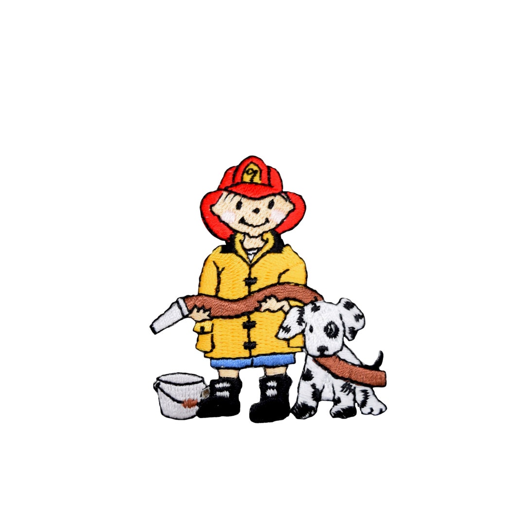 Fire Boy With Dalmatian Dog - Fire Hose, Fireman - Iron on Applique ...