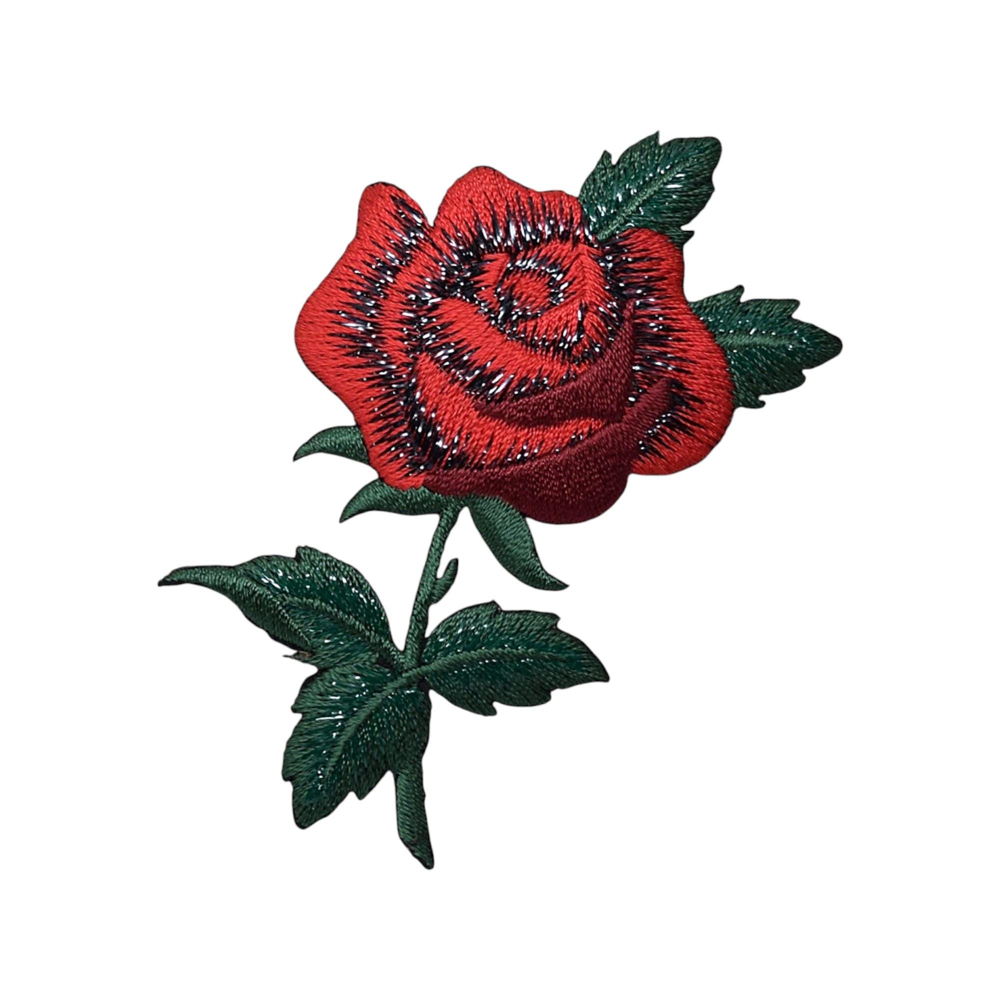 Red Rose - Open Petals and Stem - Flower - Iron on Applique ...