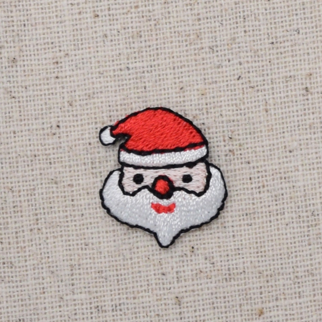 Santa Claus - Face - Small Mini - Iron on Applique - Embroidered Patch ...