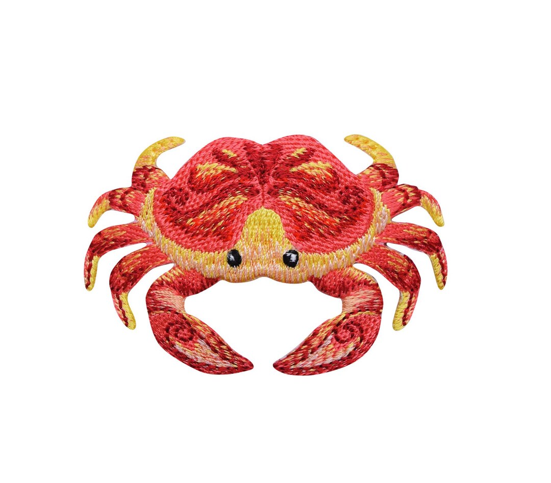 Crab, Tropical, Coral/yellow, Ocean, Embroidered Iron on Patch - Etsy