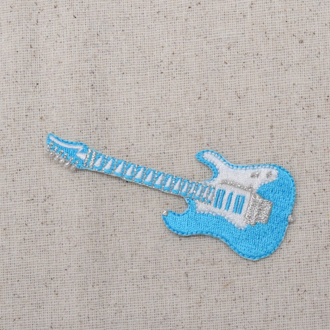 50s - Electric Guitar - Turquoise Blue - Iron on Applique - Embroidered ...