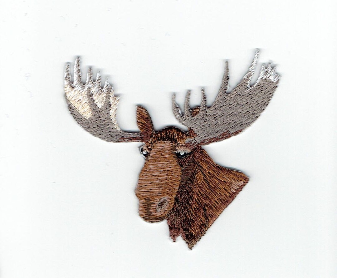 Moose Head - Natural - Facing Left - Iron on Applique - Embroidered ...