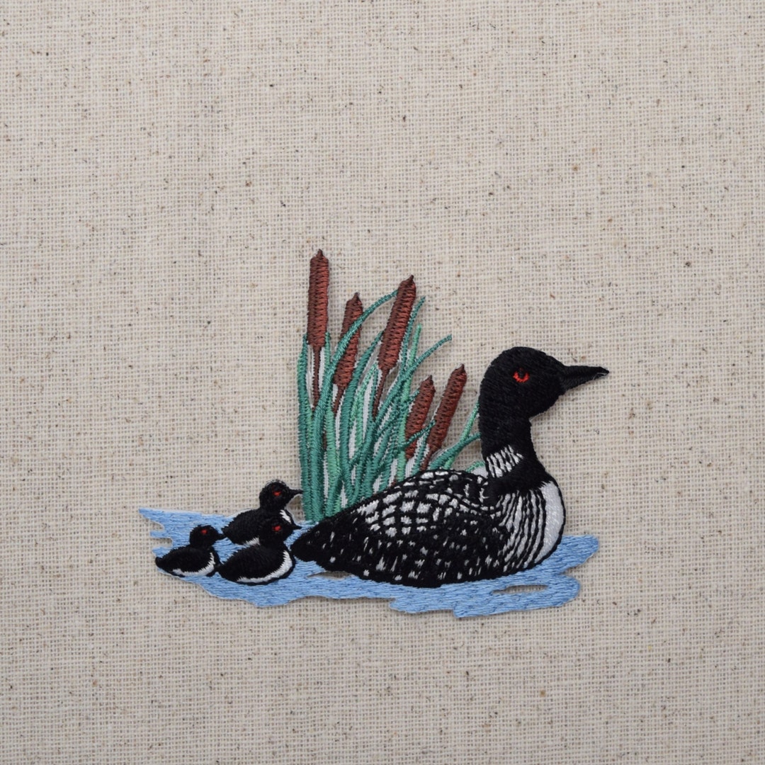 Loon With Baby Chicks Cattails in Water Iron on Applique Embroidered ...