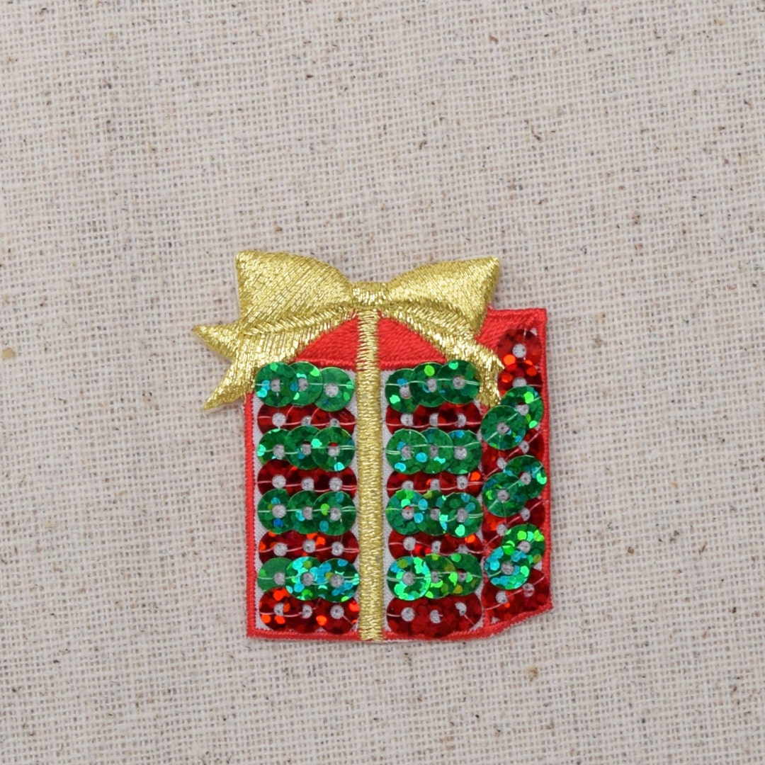 Christmas - Sequin Gift - Red and Green - Present With Gold Bow - Iron ...