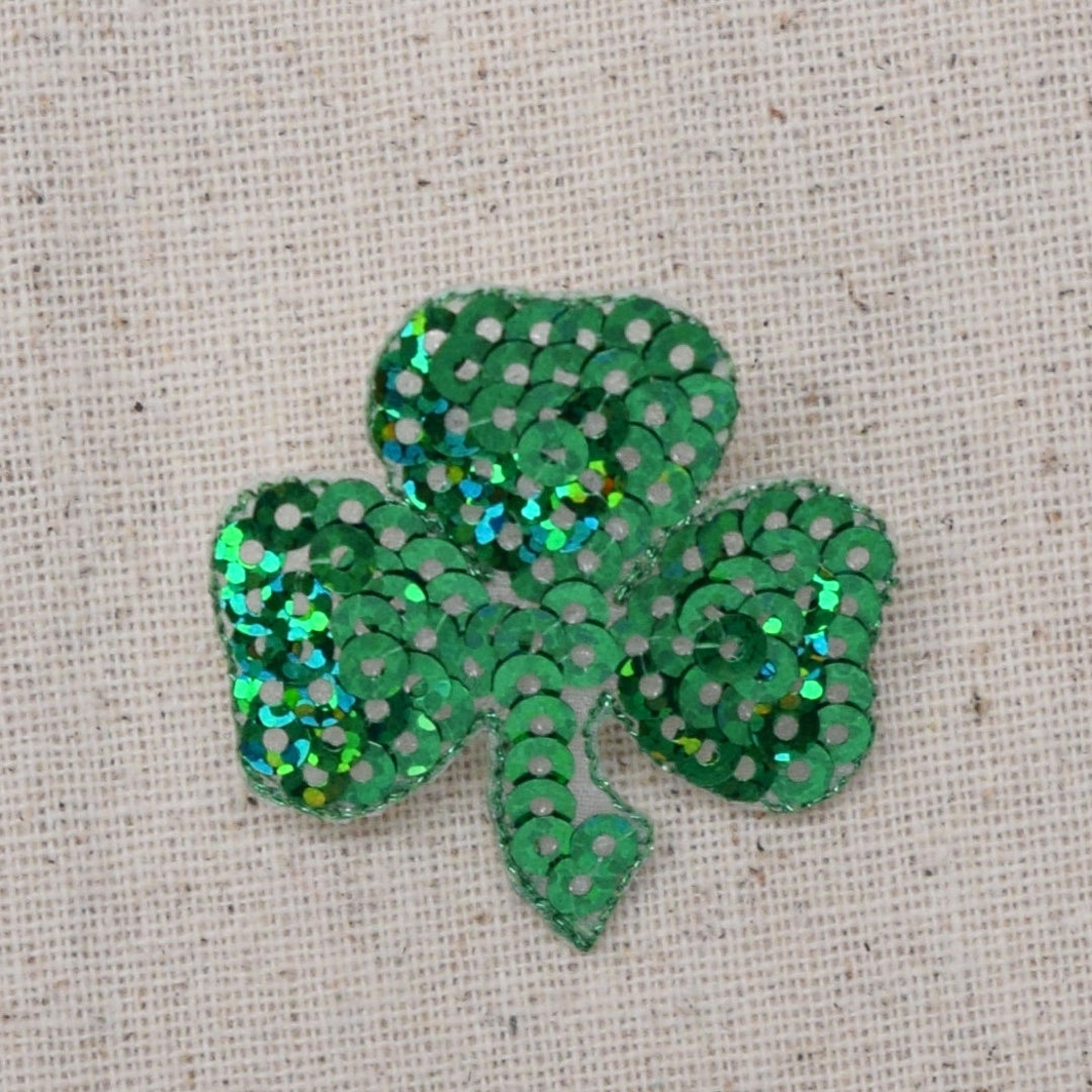 Small -shamrock - Clover - Green Sequin - Irish/st.patrick's - Embroidered Patch - Iron on ...