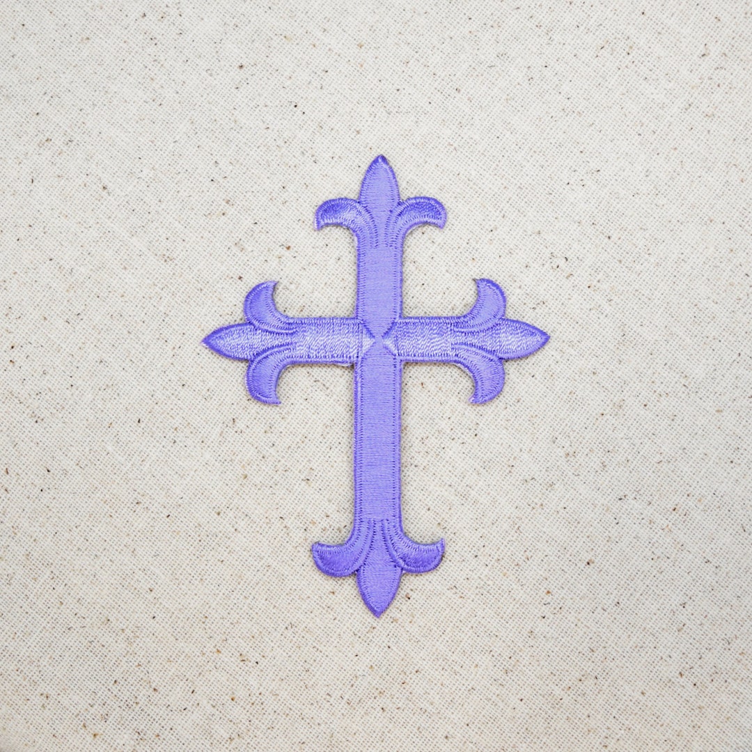Fleur De Lis - Religious Cross - Lavender Purple - 4" - Embroidered ...