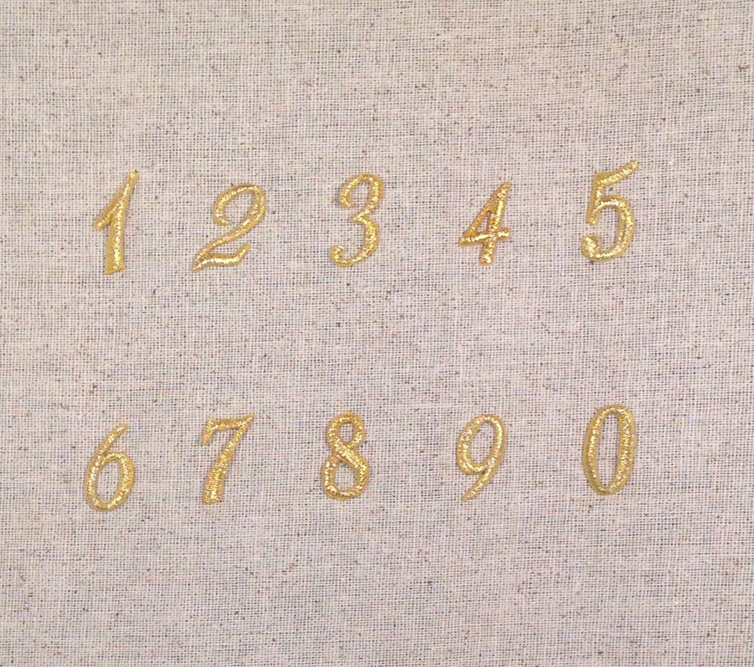 1" Script Numbers - Metallic Gold - Iron on Applique/embroidered Patch ...