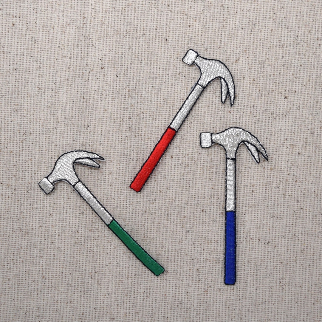 Red Blue or Green - Hammer - Tools - Iron on Applique - Embroidered ...