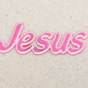 Jesus - WORD - Gold or Pink - Embroidered Patch - Iron on Applique ...