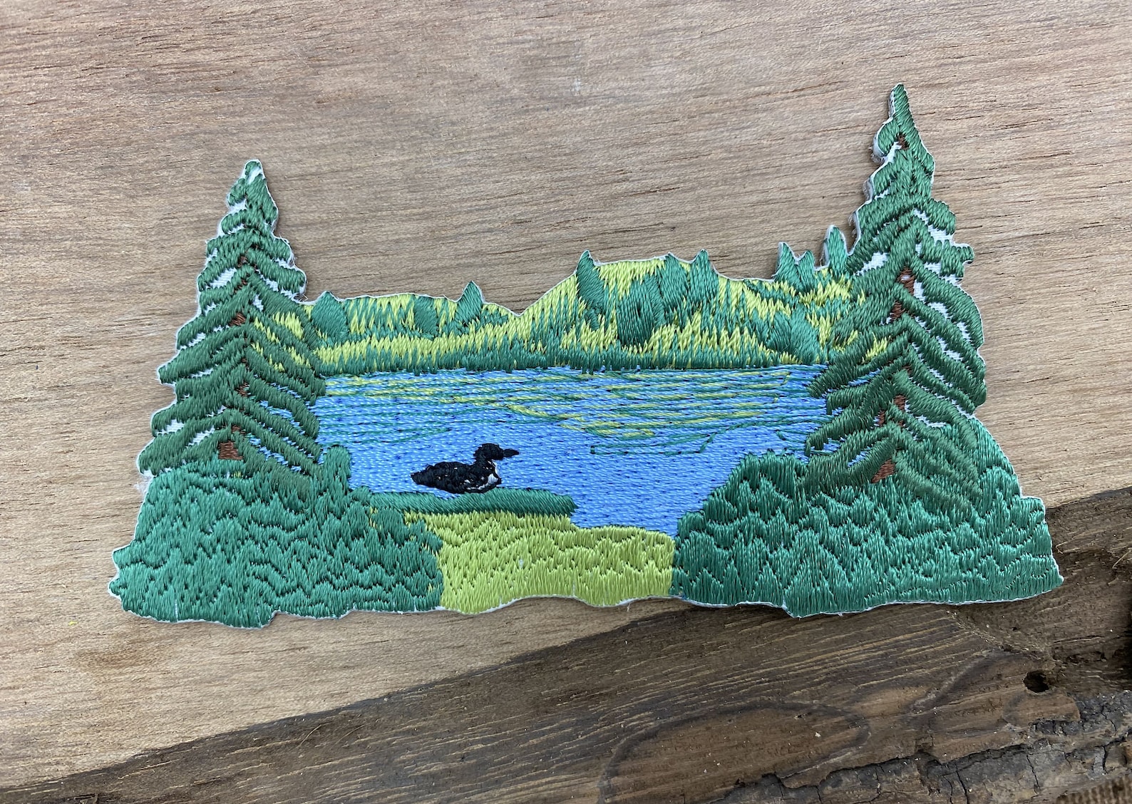 Lake Scene With Loon and Forest Embroidered Iron on Patch | Etsy