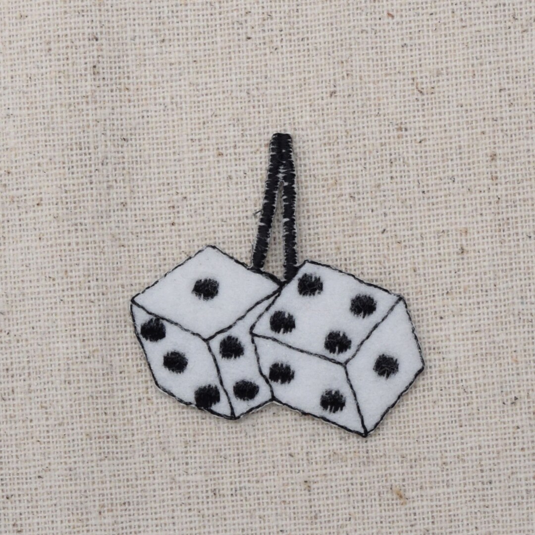 White Fuzzy Dice - 50's Culture - Iron on Applique - Embroidered Patch ...