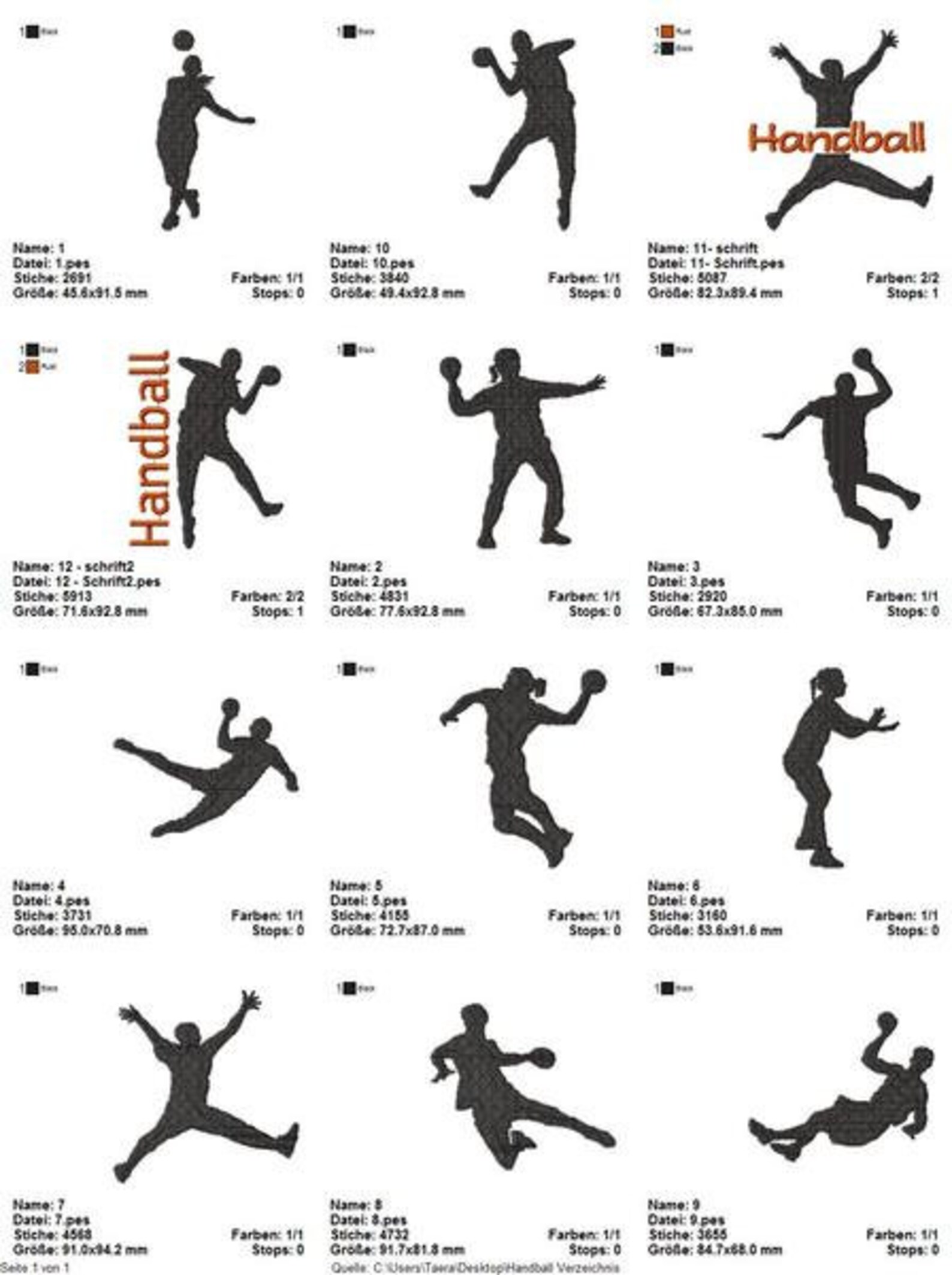 Stickdatei Serie Handball Embroidery Sport Scherenschnitt Ball ...