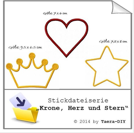 Embroidery File Series Heart Stern Crown 10 X 10 Cm Frame | Etsy