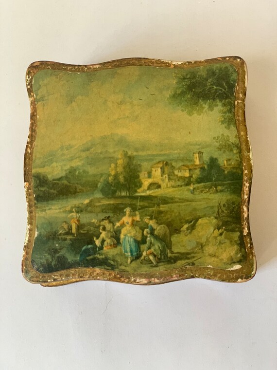 Victorian Era Handpainted Wooden Jewelry Box - Gem