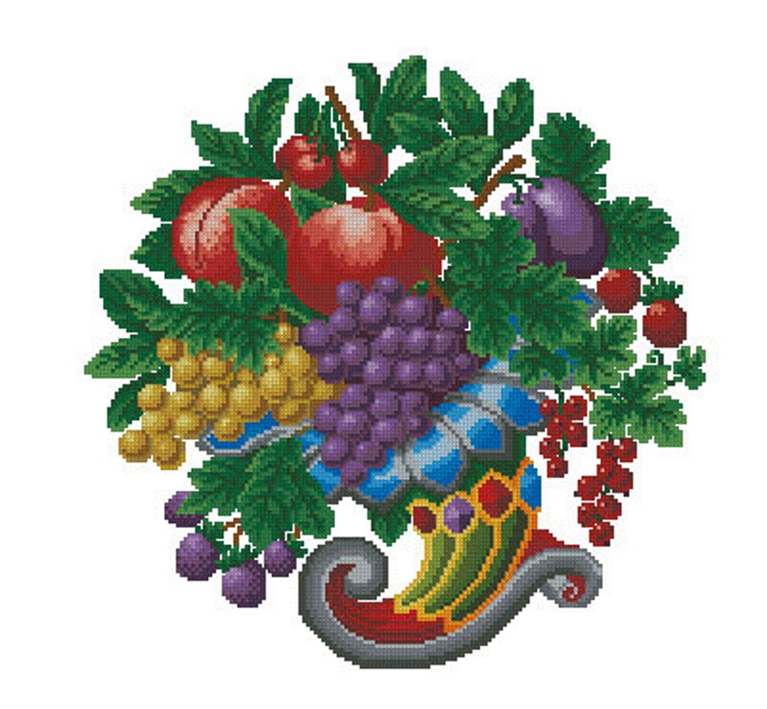Vintage Pattern, Victorian Cornucopia Fruit Flowers,cross Stitch ...