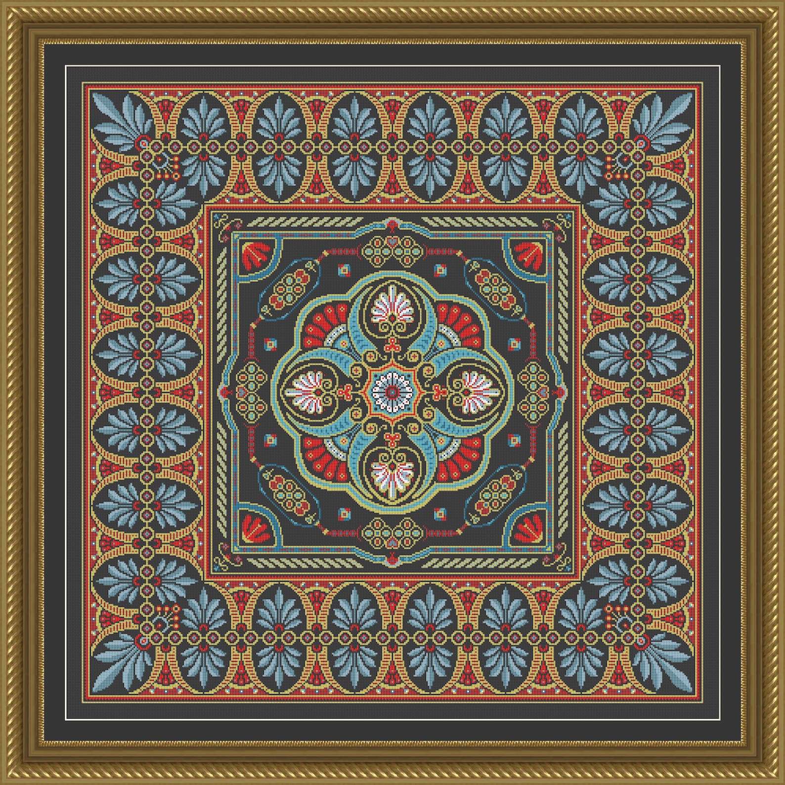 Antique Tablecloth, Rug, Carpet Square Design Cross Stitch Pattern ...