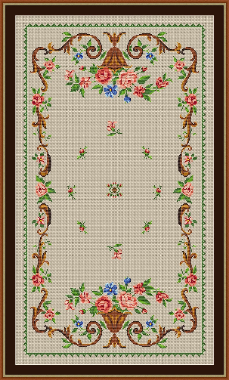 Aubusson Style Cross Stitch Table Runner Chart Embroidery Stitch ...