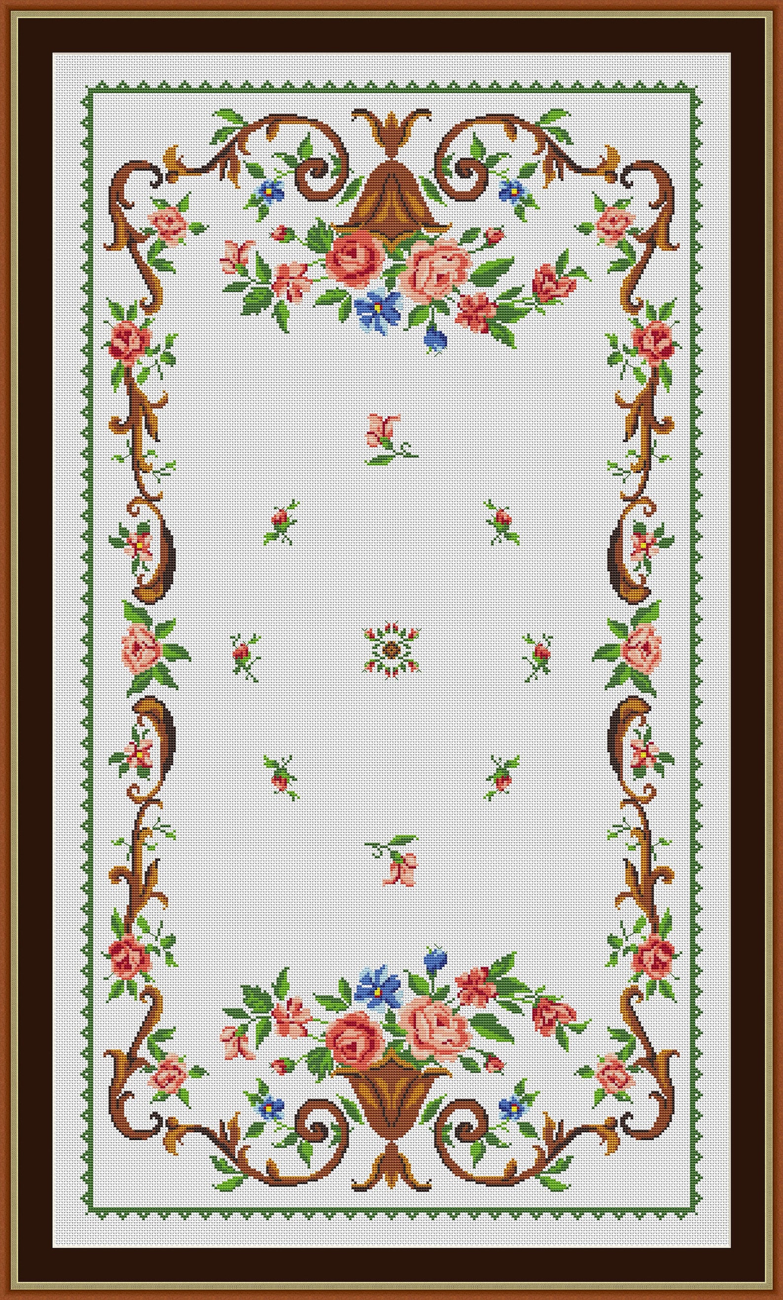 Aubusson Style Cross Stitch Table Runner Chart Embroidery Stitch ...