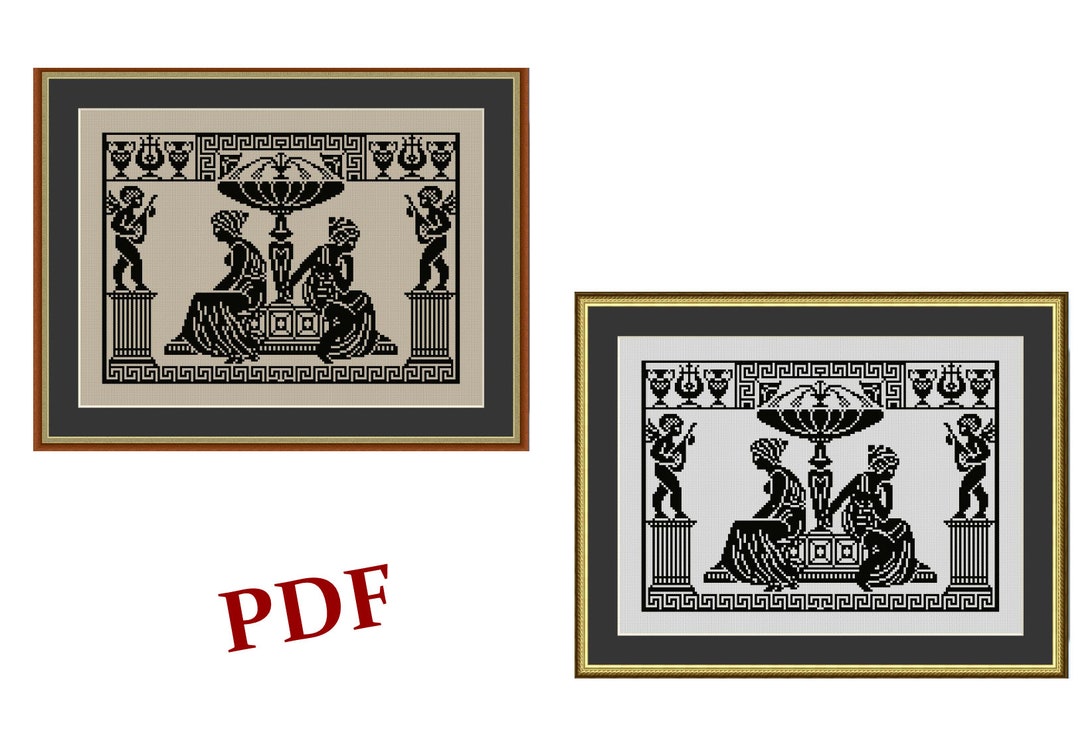 Greek Scene Cross Stitch Pattern, Filet Crochet Pattern Antique Style ...