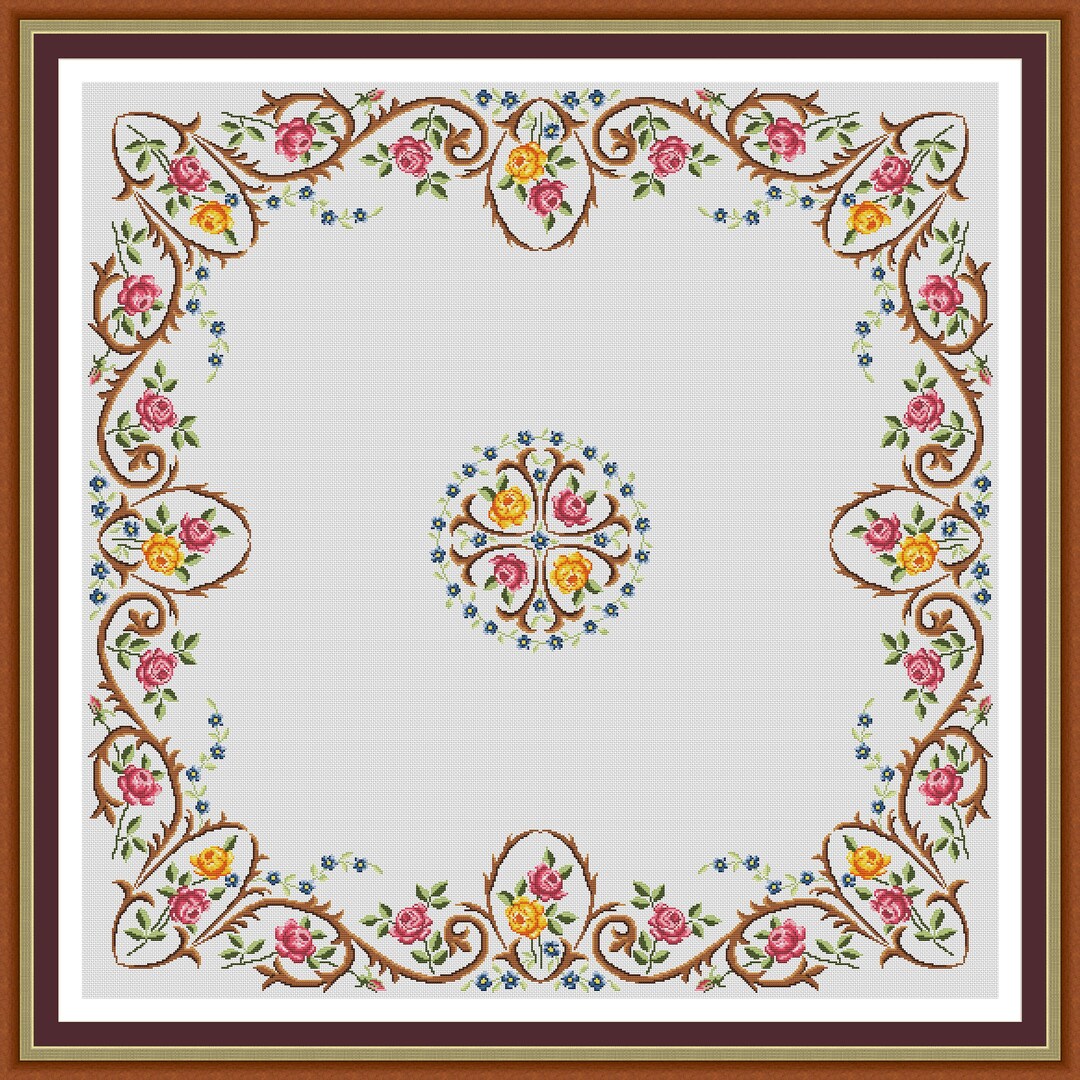 Baroque Inspired Floral Square Tablecloth Magnificent Tapestry ...
