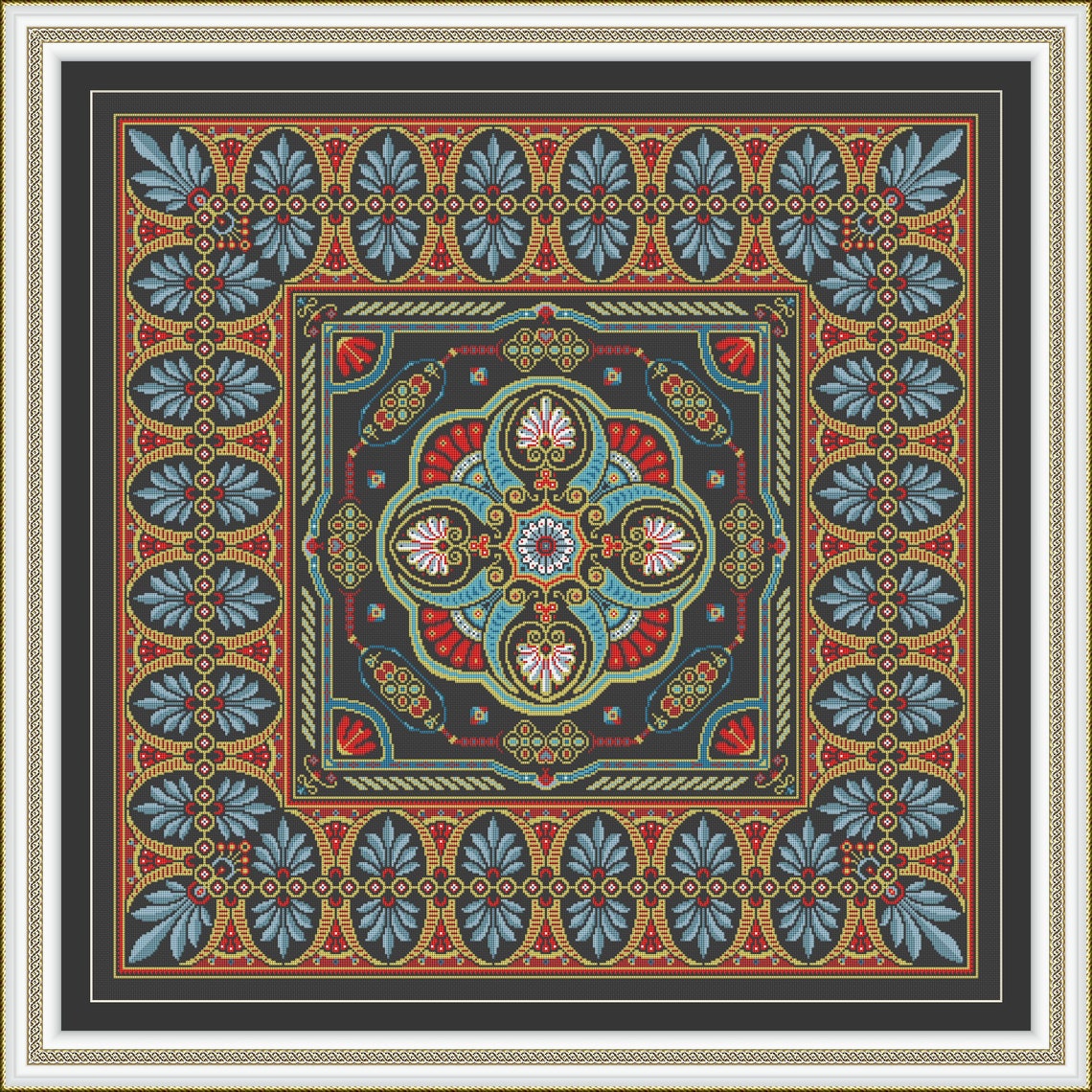 Antique Tablecloth, Rug, Carpet Square Design Cross Stitch Pattern ...