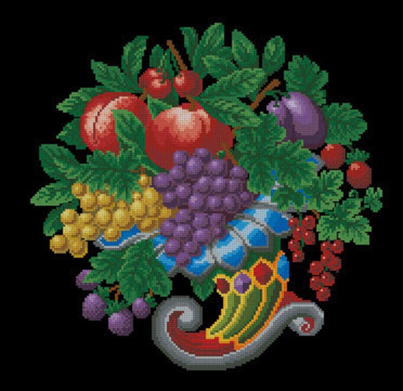 Vintage Pattern, Victorian Cornucopia Fruit Flowers,cross Stitch ...