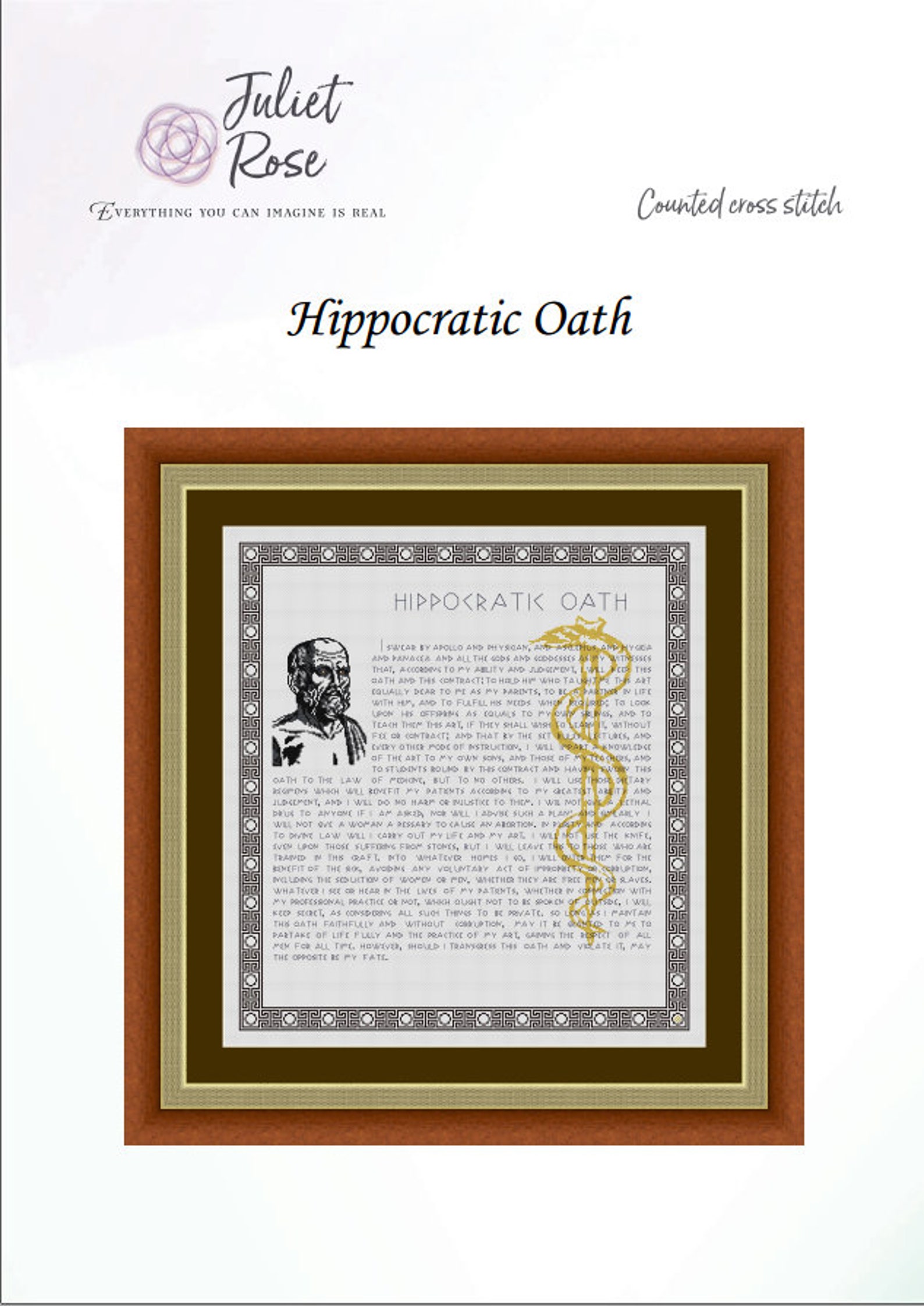 Hippocratic Oath English Version Best Gifts for Doctors Cross Stitch ...