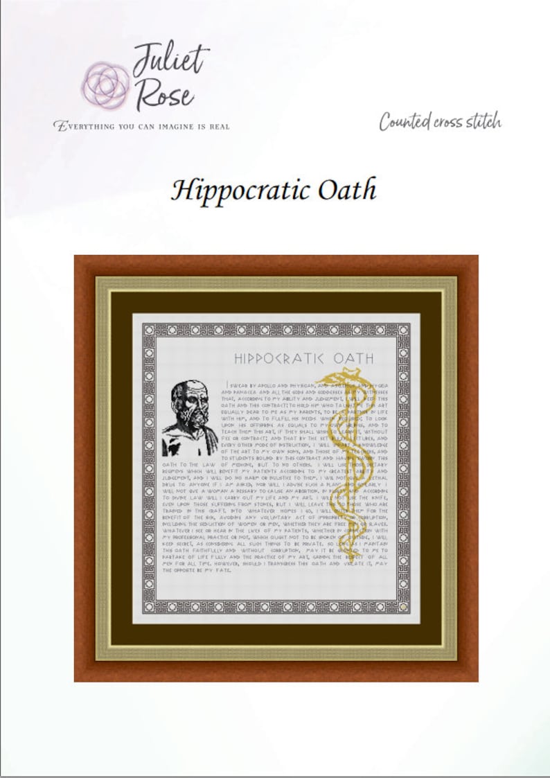 Hippocratic Oath English Version Best Gifts for Doctors Cross Stitch ...