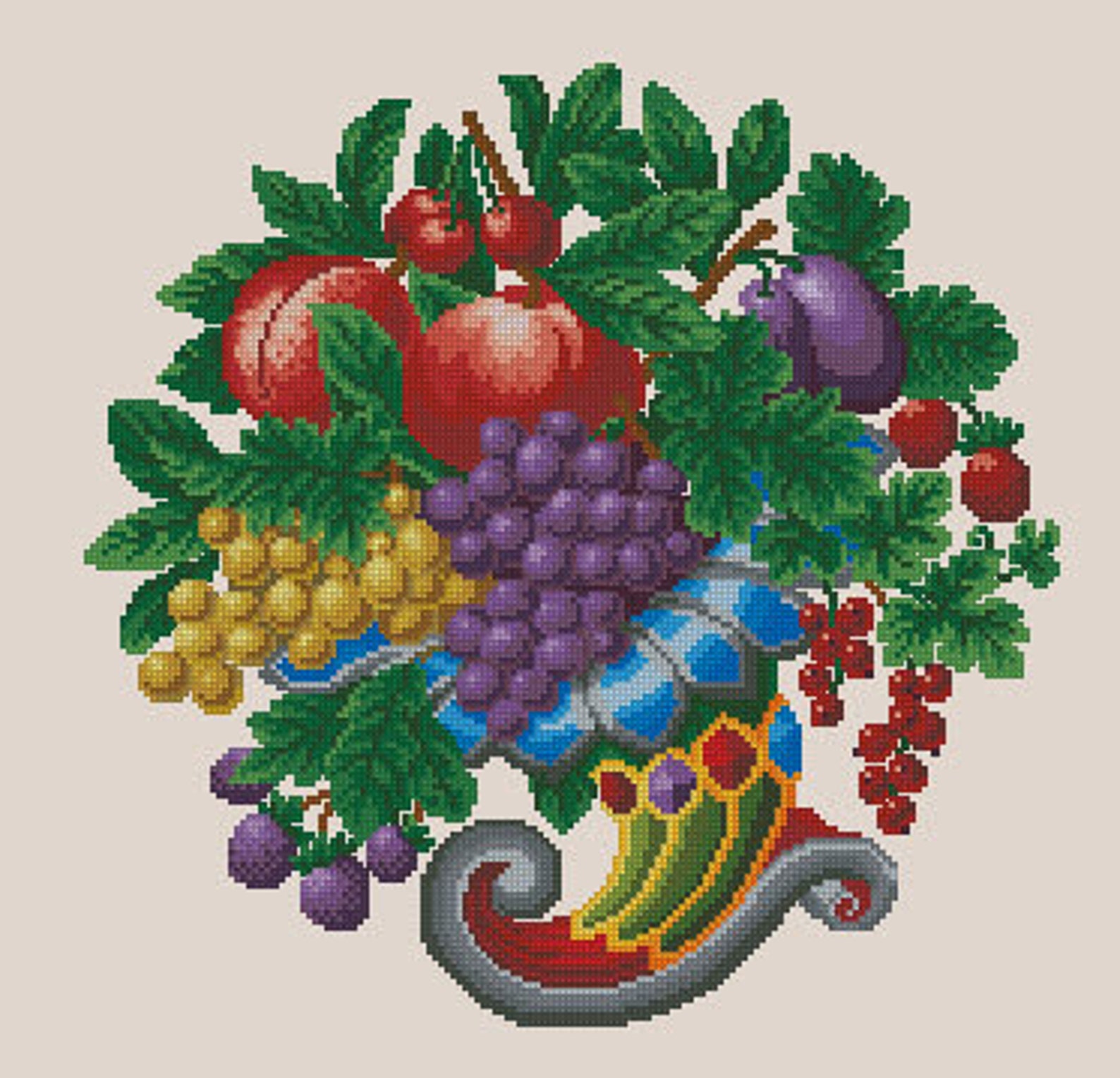 Vintage Pattern, Victorian Cornucopia Fruit Flowers,cross Stitch ...