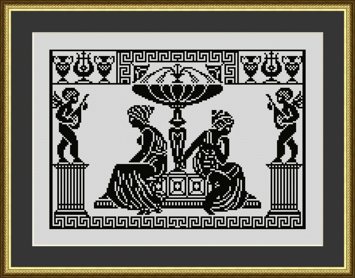 Greek Scene Cross Stitch Pattern, Filet Crochet Pattern Antique Style ...