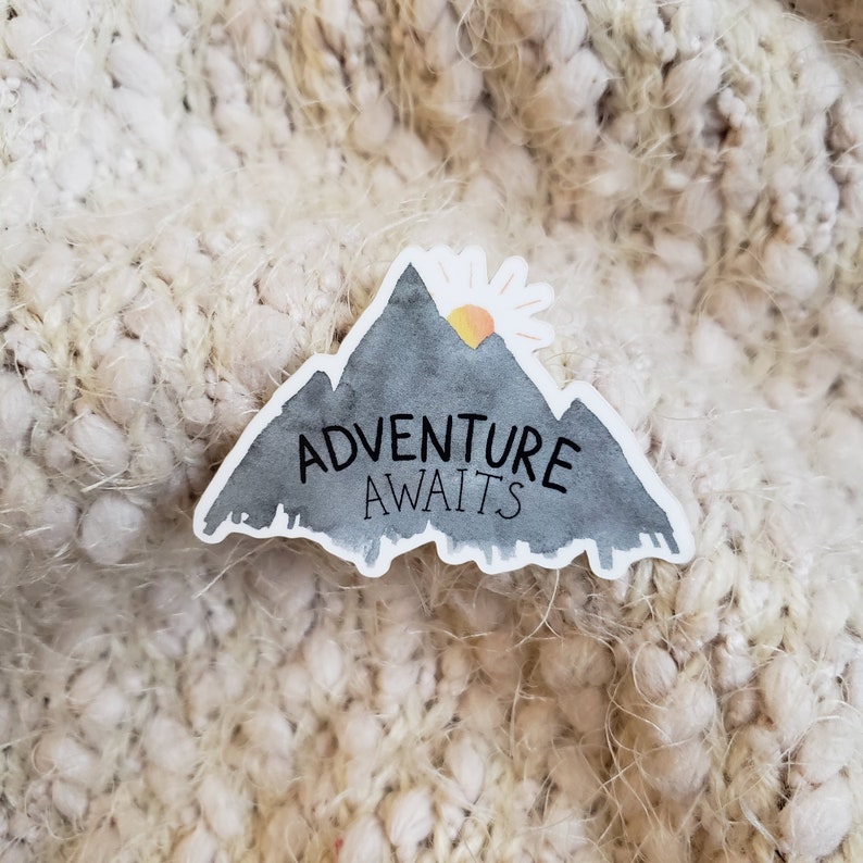 Adventure Sticker Adventure awaits Mountain sticker | Etsy