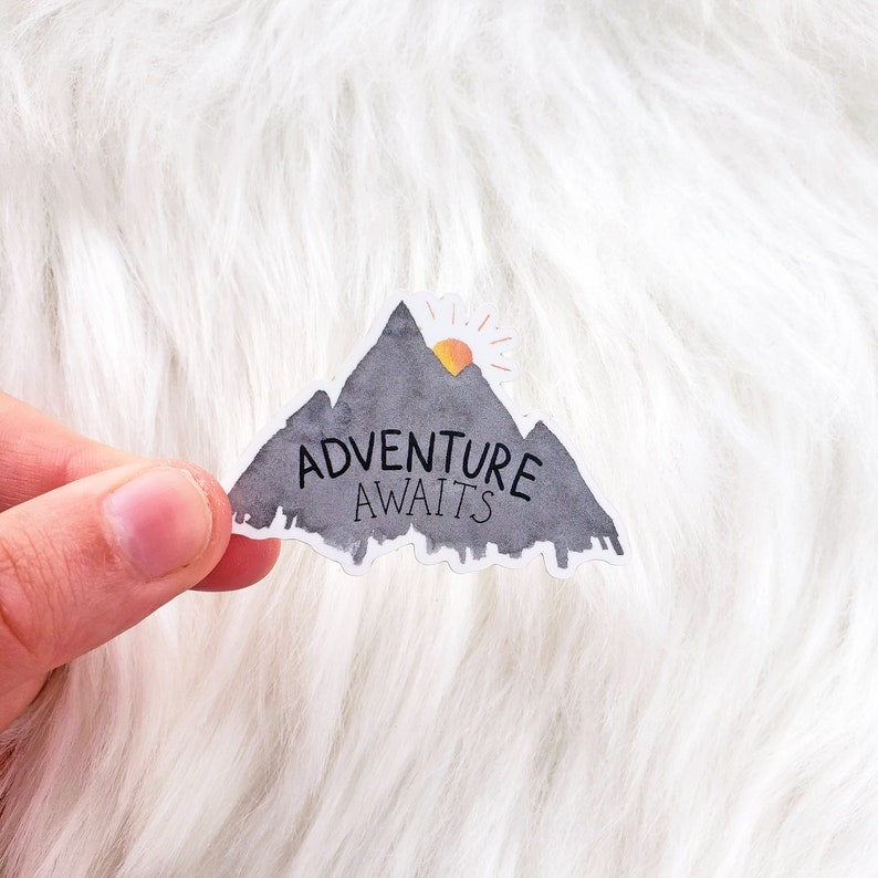 Adventure Sticker Adventure awaits Mountain sticker | Etsy