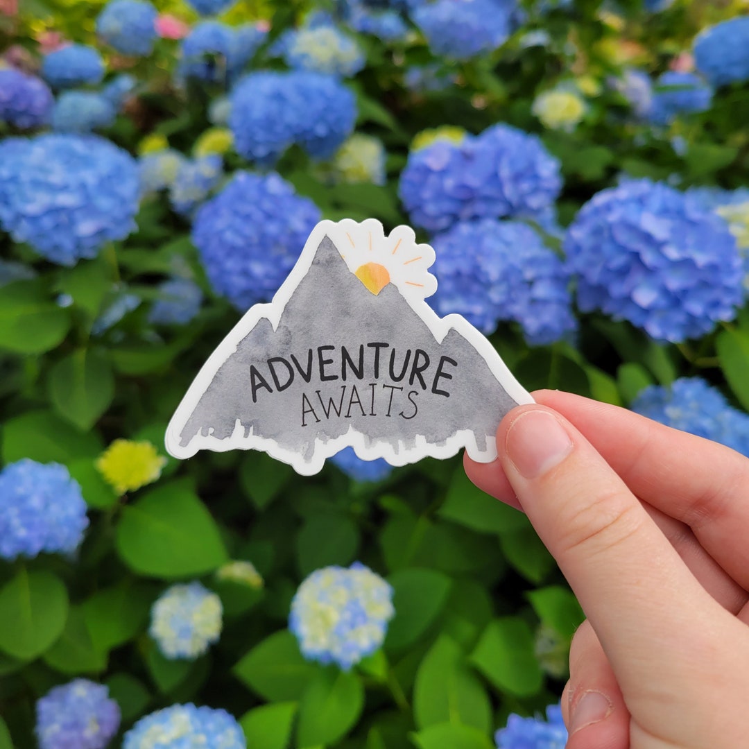 Adventure Sticker, Adventure Awaits, Mountain Sticker, Watercolor ...