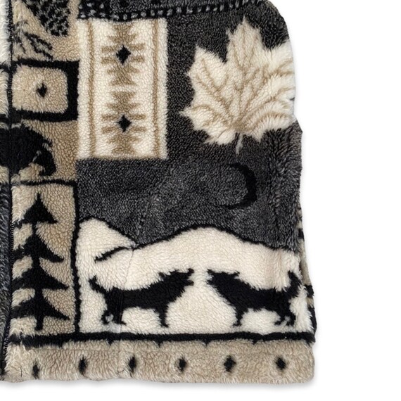 Vintage Plush Howling Wolf Zip-Up Vest - Gem