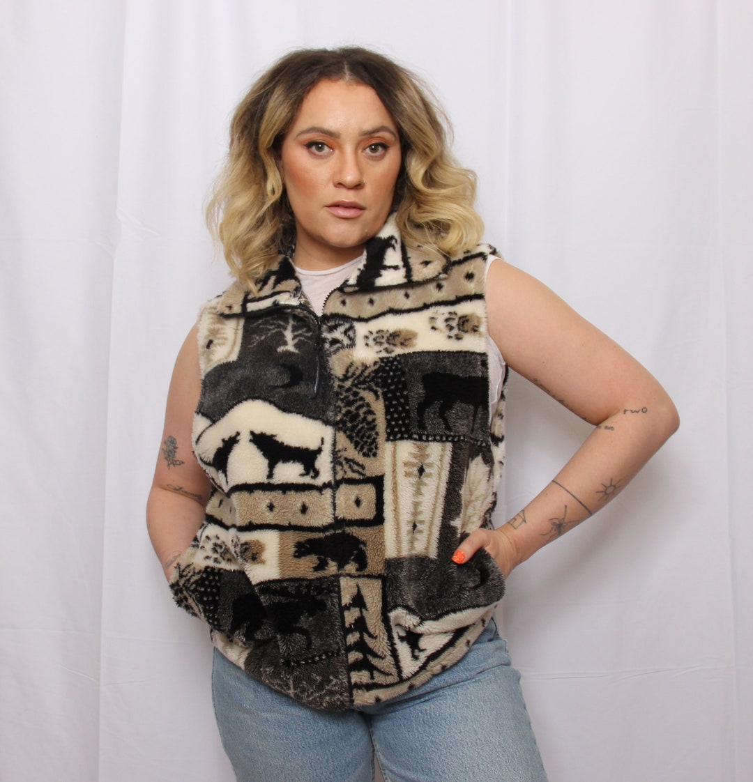 Vintage Plush Howling Wolf Zip-up Vest - Etsy