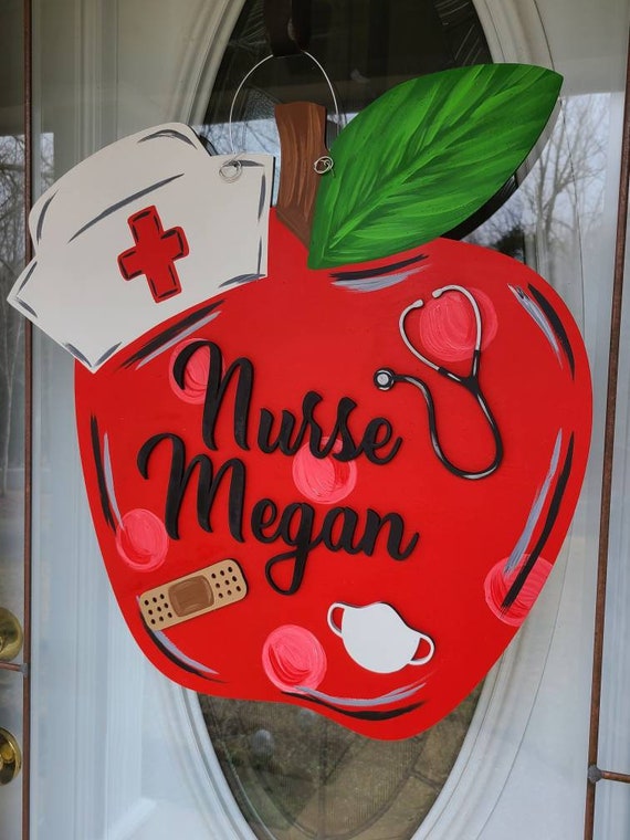 School Nurse Apple Door Hanger | Etsy
