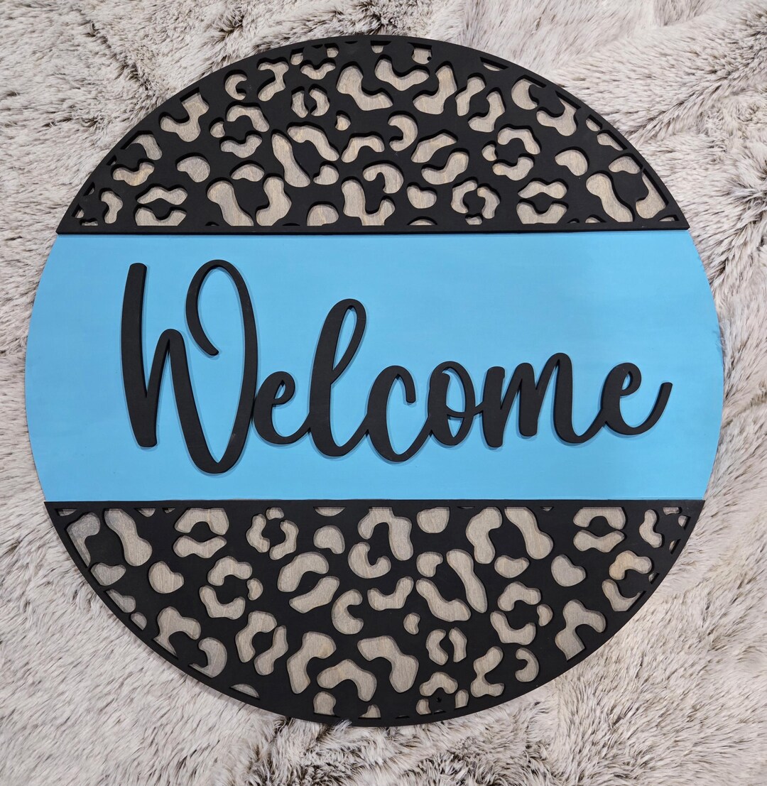 Leopard Welcome Color Block Door Hanger, Door Hangers, Leopard Signs ...