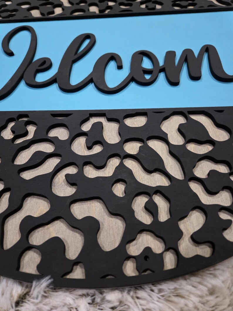 Leopard Welcome Color Block Door Hanger, Door Hangers, Leopard Signs ...