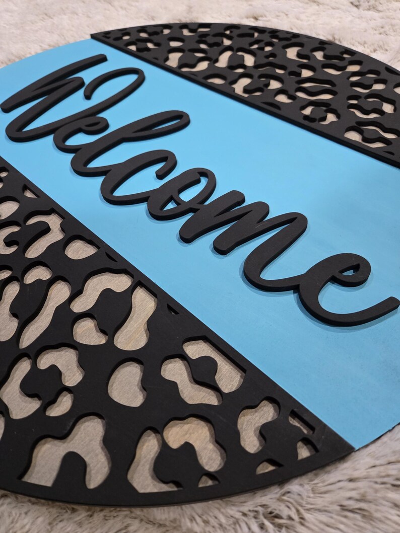Leopard Welcome Color Block Door Hanger, Door Hangers, Leopard Signs ...