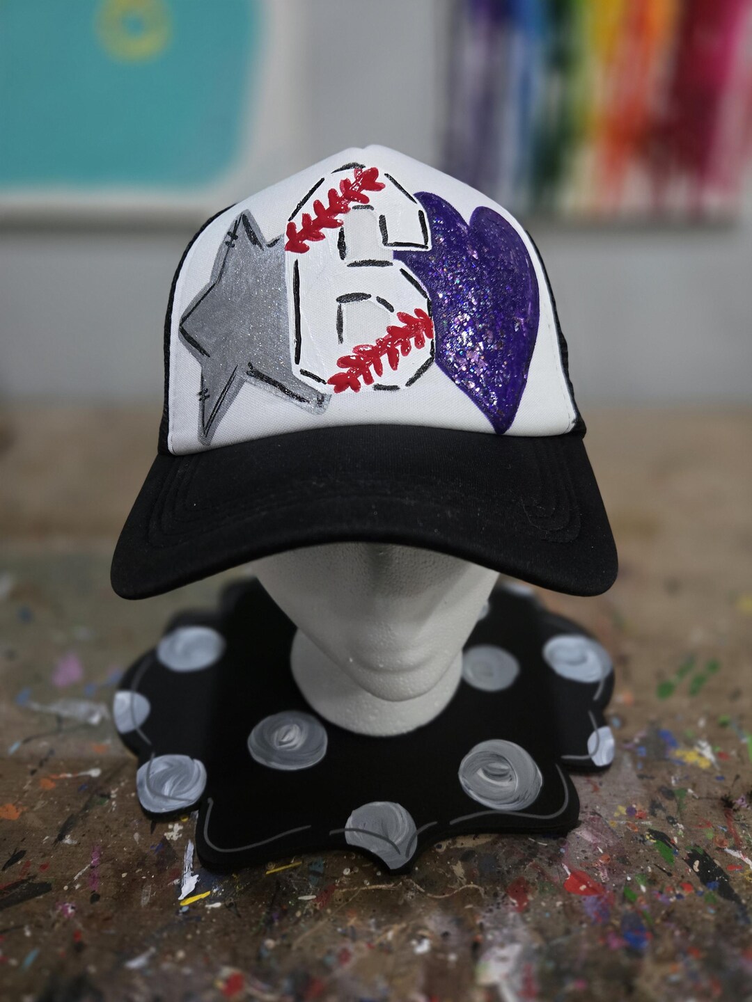 Painted Baseball Trucker Hat, Custom Baseball Hat, Painted Trucker Hat ...