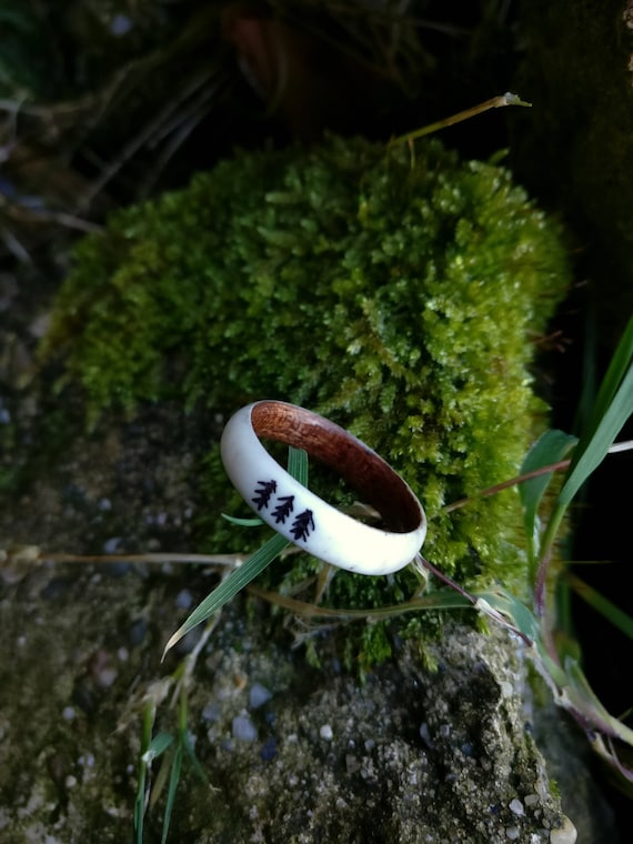 Antler and Mahogany Ring Engraved Pine Trees Bent Wood Ring - Etsy
