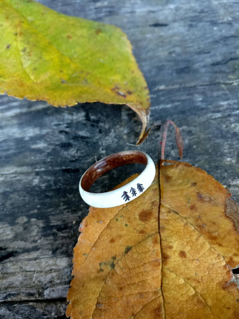 Antler and Mahogany Ring Engraved Pine Trees Bent Wood Ring - Etsy
